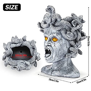 PERFECTOP Large Medusa Head Planter, Solar Lights Medusa Garden Statue, Creepy Scary Goddess Lady Face Flower Pot Succulent Gothic Planter for Indoor Outdoor Plants, Patio Yard Home Decor, Unique Gift