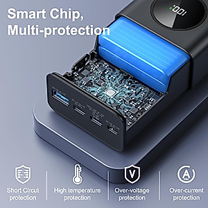 NOHON Power Bank 26800mAh Portable Charger: 65W Fast Charging USB C PD3.0 Battery Pack with LED Display | 4-Port Powerbank Compatible with iPhone 15 14 13 12 11 MacBook IPad AirPods Samsung S Series