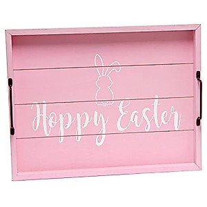 Elegant Designs HG2000-LPE Decorative Wood Serving Tray w/ Handles, 15.50'' x 12'', Hoppy Easter, Light Pink