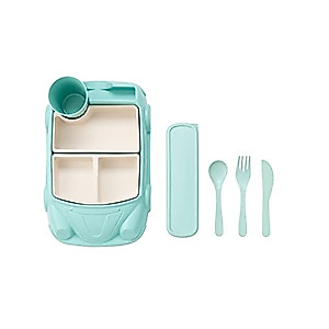 Kids garden Car Plate 8Pcs/Set Bamboo Children Dinnerware Sets - Dishwasher/Microwave Safe Includes Cutlery, Beautiful Plate, Separable Bowls & Cup Happy MealTime, Light Green, YK-001