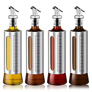 ZENG Oil Dispenser Bottle for Kitchen, Olive Oil and Vinegar Dispenser Bottle Set, Stainless Steel Oil Bottles Dispenser, Glass Oil Sauce Bottle Dispenser