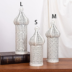 Paluopo Battery Powered Lamp White Cordless Outside Lights Garden Patio Outdoor Apartment Lanterns Decor,Hanging Lights Boho Moroccan Lantern Decor for Bedroom Tabletop (S-White-1Pcs)