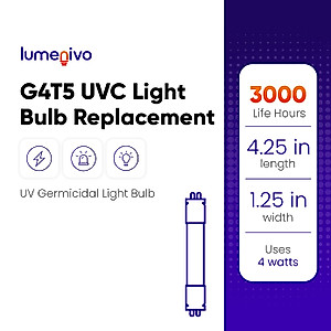 lumenivo G4T5 UVC Light Bulb Replacement 4 Watts Germicidal UV Light - G5 Miniature Bi-Pin - T5 UVC Lamp Replacement - 2 Pack