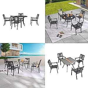 LOKATSE HOME Steel Outdoor Patio Dining Arm Chairs Set of 4 for Garden,Backyard, Kitchen, Balcony, Black