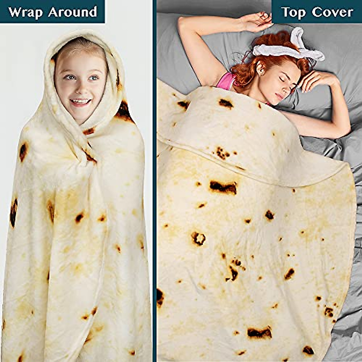 PAVILIA Tortilla Blanket Gift | Giant Tortilla Novelty Food Blanket, Double Sided X Large Tortilla Wrap Fleece Throw, Funny Gift Cool Gag Fun Gifts for Adults Kids Friends (Beige, 60 Inches)