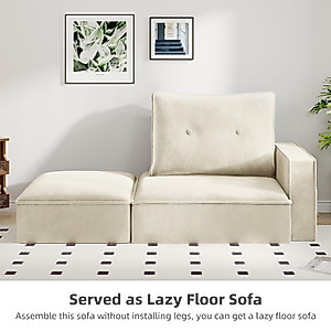 DWVO Modular Sectional Convertible Sofa for Small Space, Flexible Combination Corner Couch with Ottoman, Modern Velvet Fabric Loveseat for Apartment Sleeping Room Living Room, Left Armrest, Beige