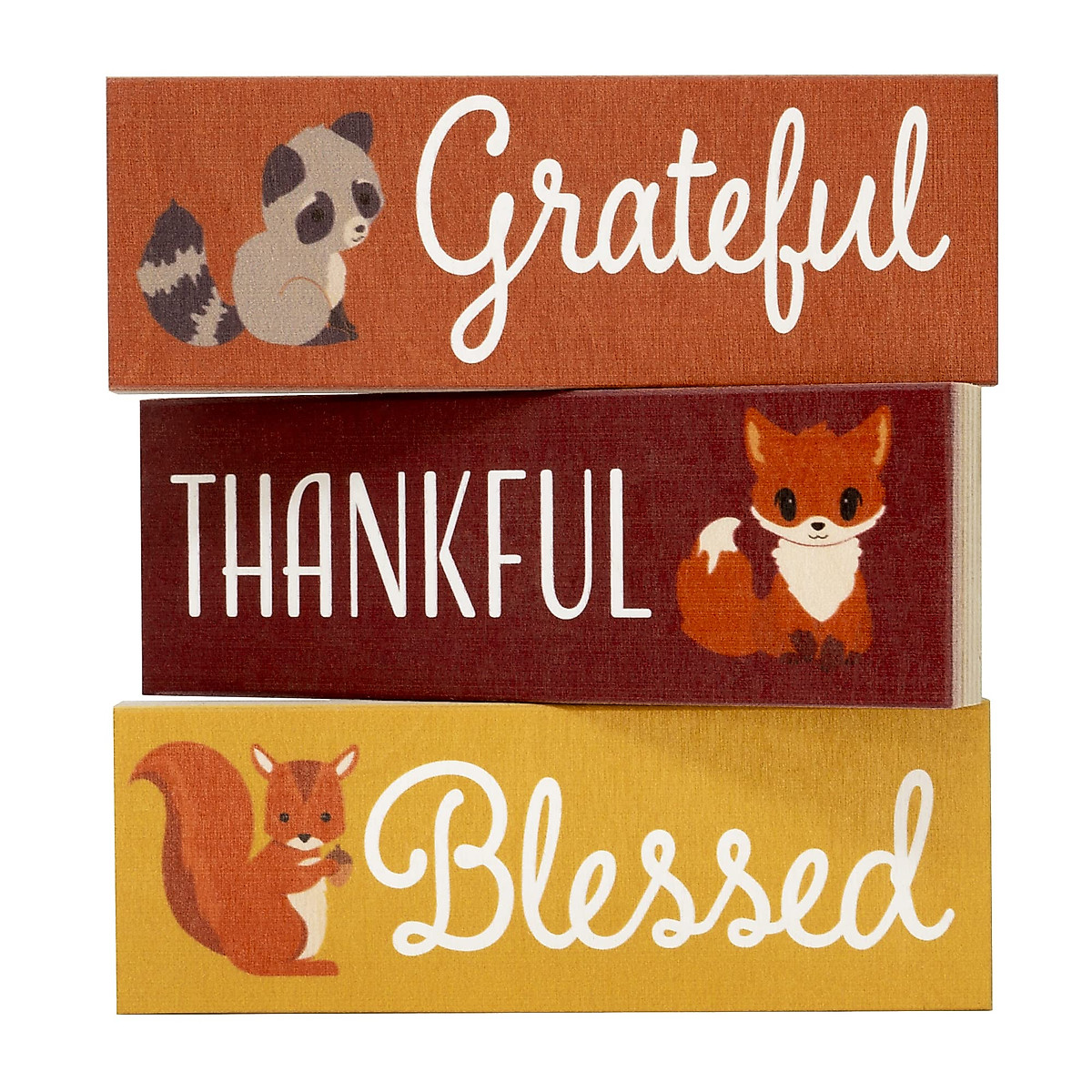 Fall Decorating Grateful Thankful Blessed Wood Block Signs – 3-Piece Fall Decor Set, Thanksgiving & Friendsgiving Decorations, Autumn Tiered Tray Accents