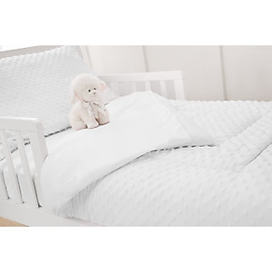 TL Care Minky Dot Chenille 4 Piece Toddler Bedding Set, White, for Boys and Girls