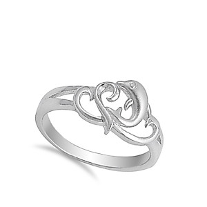 Dolphin Heart Ocean Animal Filigree Ring New 925 Sterling Silver Band Size 7