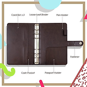 A6 Budget Notebook Binder, 6 Ring Refillable Loose-Leaf Folder Binder Cover Cash Savings Organizer with 12 Pcs Clear Plastic Zipper Envelopes, Card Pockets, Pen Holder and Label Stickers - Black