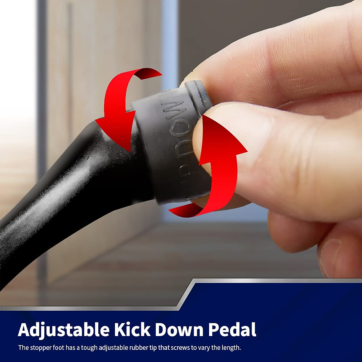 HOME&I Kickdown Door Stopper, 6-Inch Commercial Heavy Duty Door Stop Holder Kick Door Kickstand Height-Adjustable Rubber Foot (Black)