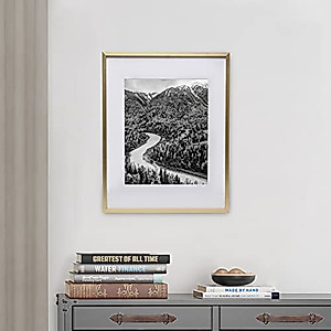 FrameWorks 11”x14” Matted to 8”x10” – Deluxe Brass Gold Aluminum Contemporary Picture Frame with Tempered Glass and Removable Mat