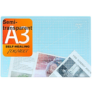 Semi-transparent Cutting Mat 18" x 12" Self Healing Sewing Mat, Idemeet Rotary Cutting Sewing Mat for Crafts, 5-Ply Blade Table Protector for Fabric Leather Cutting Quilting Modeling Hobby Project, A3