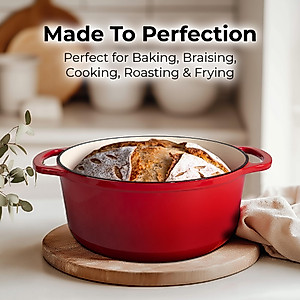 Zulay Kitchen 6 Quart Enameled Cast Iron Dutch Oven with Lid – Premium Durability & Oven Safe up to 500°F – Heavy Duty Cookware Perfect for Bread Baking, Stews, Braising & Roasting – Red