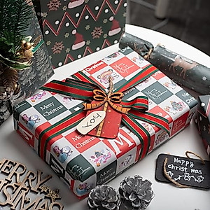 Homeral Christmas Wrapping Paper Sheet-27.6 x 19.7 inches 12 Sheets 6 Designs Kraft Paper with Christmas Tree,Reindeer,Santa,Snowman for Christmas Winter Kids Adults Celebrating