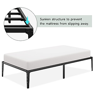 Alkmaar 14 Inch Twin Size Black Bed Frame, Metal Platform Mattress Foundation, Metal Slat Support, No Box Spring Needed, Noise Free (Twin)