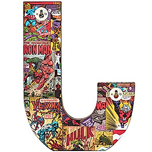 Marvel ME01J4 10 x 1 Red/Blue/Yellow Comics Wood Letter 'J'