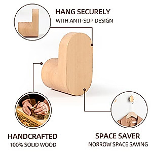 LIVESO Wood Wall Hooks, Modern Minimalist Wood Hooks Wall Mounted, Natural Wooden Wall Coat Hook Rack, Wooden pegs for Hanging Hat, Towel, Robe, Bag (Pack of 4pcs)