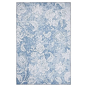 Fashionwu Washable Rug 8x10 Floral Large Area Rug Boho Disstressed Medallion Carpet for Bedroom Living Room 8x10 Area Rug Aesthetic Floor Cover Non-Shedding Anti-Slip Floor Carpet, Blue