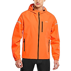 TSLA Men's Cycling Waterproof Jacket, Reflective Hoodie Windbreaker, Packable Bike Rain Jackets with Back Pocket, Cycling Neon Yellow, X-Large