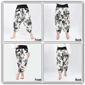 Kurop Saruel Pants Carp Pattern Japanese Pattern Wide Pants Thai Pants Aladdin Pants Dancewear Yoga Gaucho Men's Women's (Carp D)