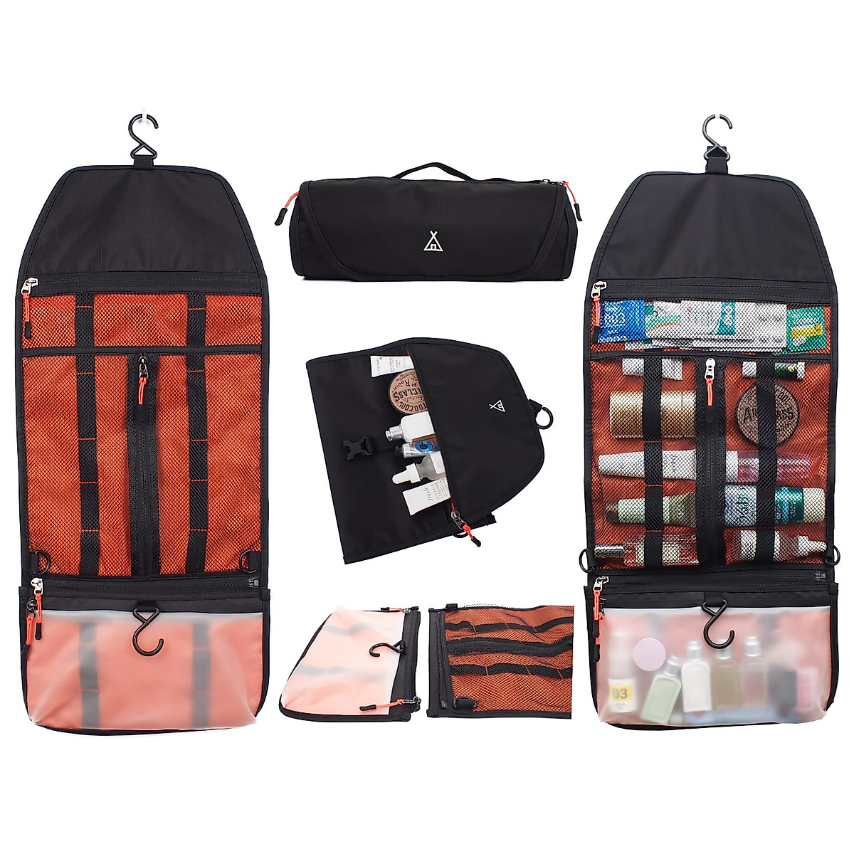 Compact Travel Toiletry Bag, Hanging Toiletry Bag for Men, Roll Up Dopp Kit Bathroom Shaving Shower Medicine Hygiene Bag for Traveling, Waterproof Lightweight Organizer for Gym Camping Grooming, Black