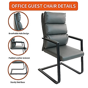CLATINA Big Tall Office Guest Chair Upholstered Leather Comfortable Reception Chairs with Bonded Padded Arm Rest Sled Base for Conference Waiting Room Home Gray Set of 4