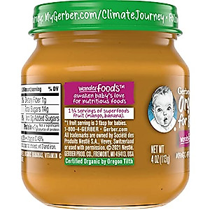 Gerber Organic for Baby Wonder Foods 2nd Foods Baby Food Jar, Mango Apple Banana, USDA Organic Pureed Baby Food with Superfoods, 4-Ounce Glass Jar (Pack of 6)