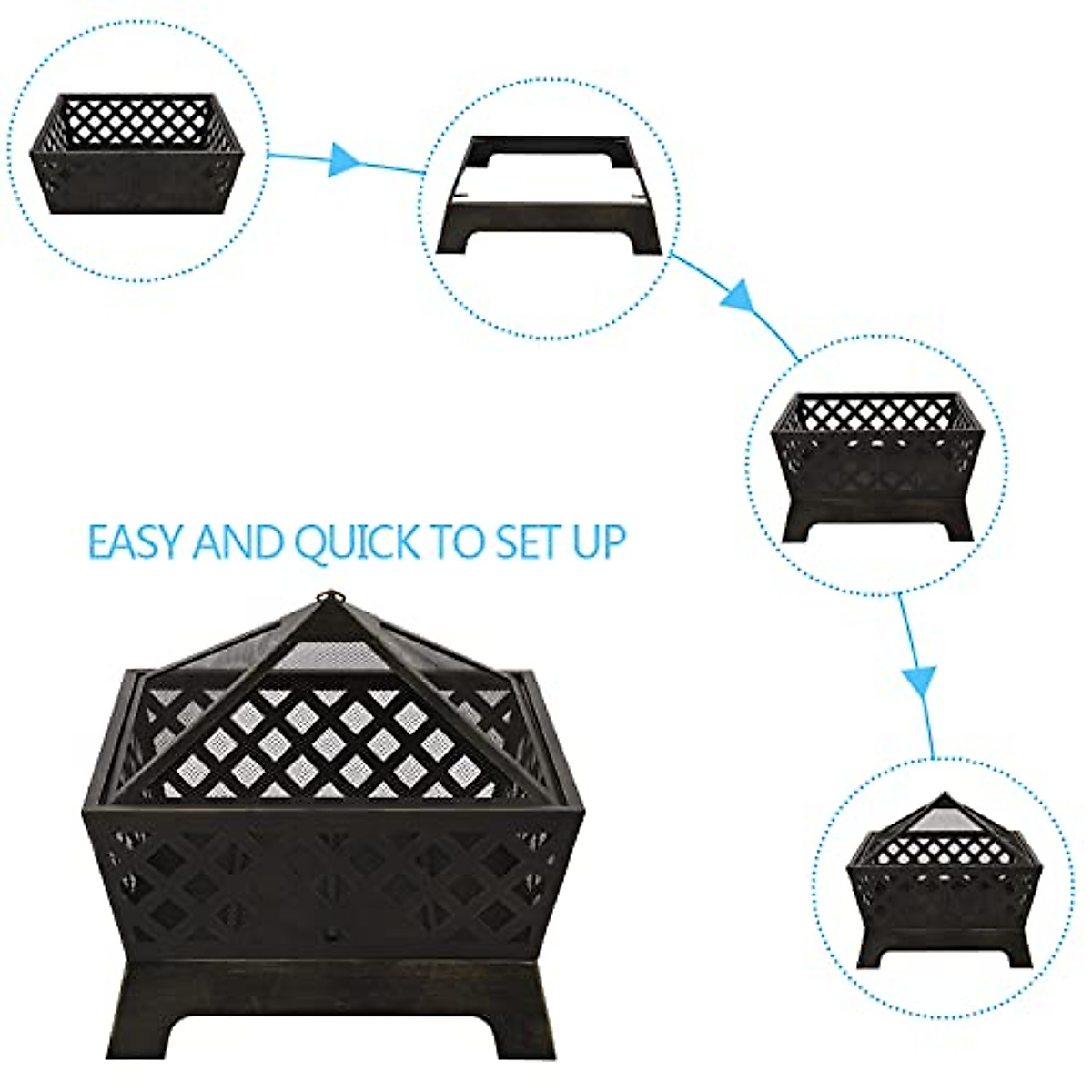 Fire Pits for Outside Firepit Outdoor Fireplace Wood Burning Fire Pit, 26.4 Inchs Large Portable Fire Pit with Fire Pit Screen for Outdoor Outside Camping Patio Garden Backyard, Bronze