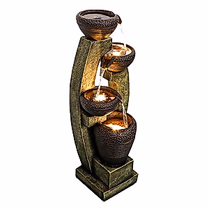 Naturefalls 40” H Modern Outdoor Fountain - 4 Crocks Outdoor Garden Fountains with Contemporary Design&LED Light for Garden, Patio, Deck, Porch, Backyard and Home Art Decor (40inches, Brown and Gray)