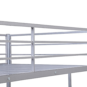 Harper & Bright Designs Twin Over Full Metal Bunk Bed with Desk, L Shaped Bunk Bed with Ladder and Quality Slats for Bedroom- Silver