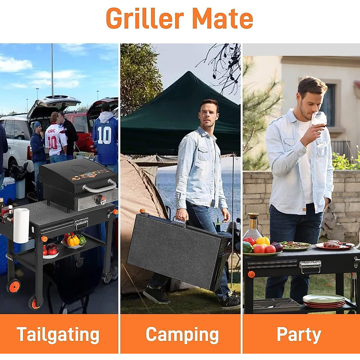 Outdoor Grill Table - Grill Cart Solid and Sturdy, Blackstone Griddle Stand for 17"/22" Griddle, Ninja Grill Stand Large Space, Pizza Oven Stand with Paper Towel Holder, for Tailgating, Camping, RV