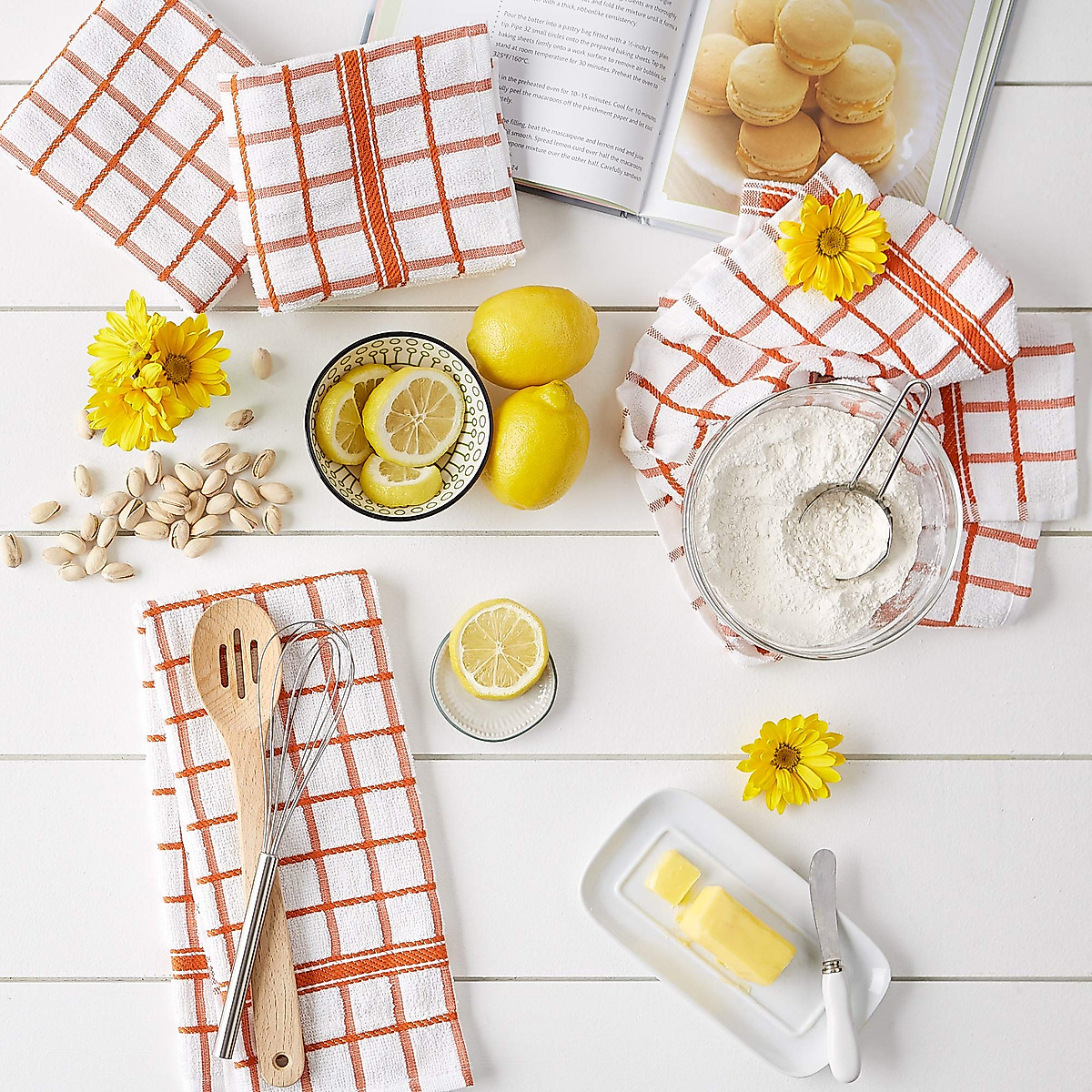 DII Basic Terry Collection Windowpane Dishtowel Set, 16x26, Spice, 4 Count