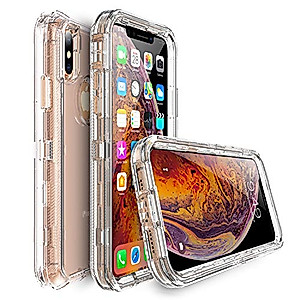 MXX iPhone Xs Case, Heavy Duty Defender Cover - Full Armor Body - Shockproof Protection Bumper - Built-in, 3 in1 Layers Hybrid TPU Rugged Rubber with Hard PC Panel Compatible with iPhone X - (Clear)