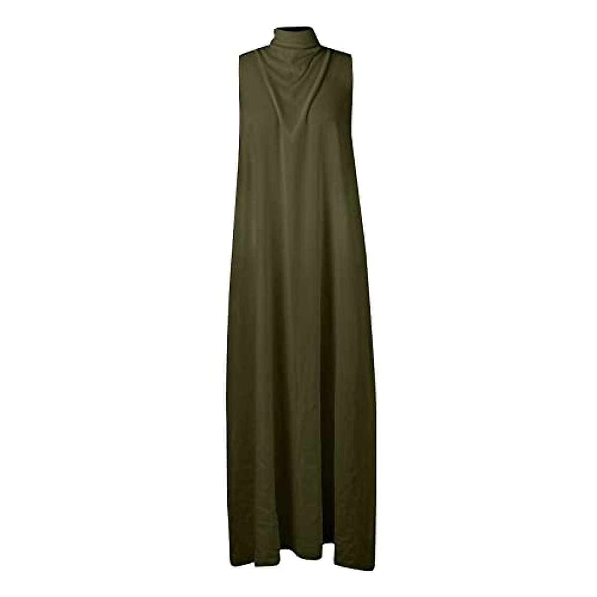 Womens Summer Dresses 2023 Zipper Sundress Sleeve Less Turtleneck Solid Color Casual Loose Christmas Mixi Dresses Green Small