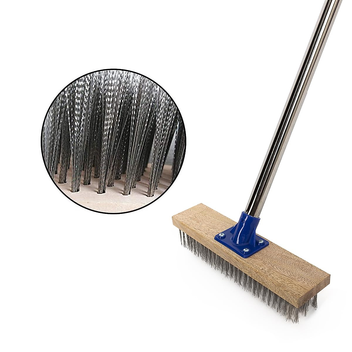 MEIBEI Deck Brush, Stainless Steel Wire with Long Handle 57", Perfect for Algae, Tough Stains on Concrete, Walkways, Patio and Swimming Pool