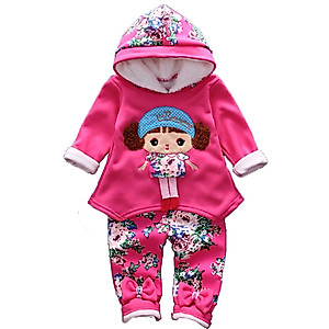 Spring Autumn Winter Little Baby Girls Clothing Set Warm Velvet Hoodie and Pants (18-24Months, Red)