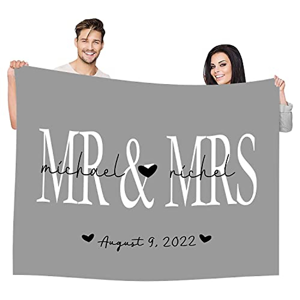 FunStudio Custom Blanket for Couple Men Women Customized Adults Throw Blankets with Name Text Date Personalized Birthdady Wedding