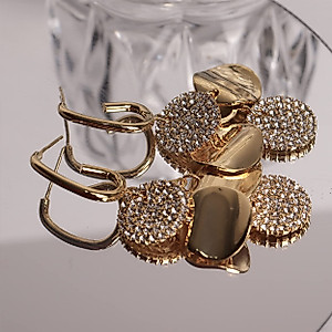 Sonateomber Open Hoop Baroque Circle Disc Statement Gold Drop Dangle Earrings for Women - Sparkly Cubic Zirconia Round Curved Wavy Sequin Coin Dangling Fashion Earring Jewelry Gift