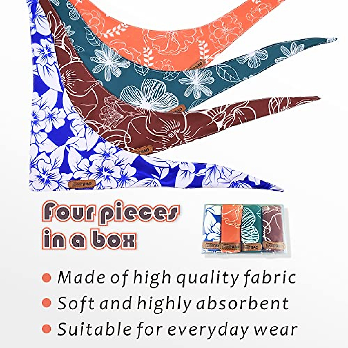 DeerBAO Dog Bandanas 4Pack,Dog Scarf,Dog Bandanas boygirl,Premium Durable Fabric,Adjustable Fit,Unique Shape,Suitable for All Kinds of Dogs,Provide Various Sizes (Small, Hand Painted Flowers)