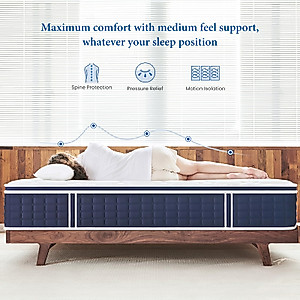 Coolvie California King Mattress 12 Inch, Medium Feel Cal King Mattress in a Box, Hybrid Individual Pocket Springs with Memory Foam, Cooler Sleep with Pressure Relief and Support