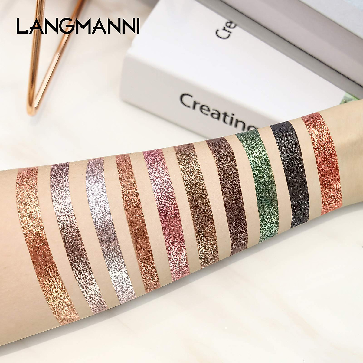 LANGMANNI 10 Pcs Liquid Glitter Eyeshadow Metallic Shimmer Glitter Eyeshadow Sweatproof Makeup Set,Glitter Pressed All Highly Pigmented Blending Powder For Woman & Girl (10pcs)