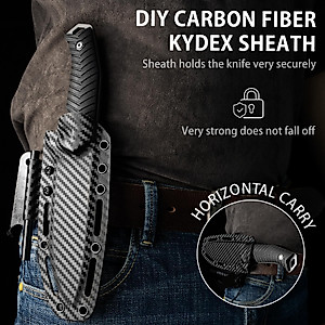 LOTHAR BAT Survival Knife with Fire Starter, Full Tang D2 Steel Fixed Blade Knife with G10 Handle, Tactical Hunting Knives with Kydex Sheath, Camping Knife, Bushcraft Knife, Gifts For Men