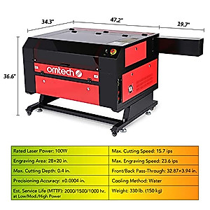 OMTech 100W CO2 Laser Engraver, 100W Laser Cutter and Engraver Machine, 20x28 Industrial Laser Engraving Machine with 2 Way Pass Through Air Assist RDWorks, Laser Cutting Machine for Wood Acrylic More