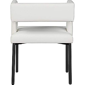 Meridian Furniture Caleb Collection Modern | Contemporary Upholstered Dining Chair with Squared Back and Sturdy Iron Legs, Set of 2, White Faux Leather, Matte Black, 23" W x 21" D x 30" H
