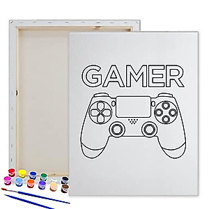Essenburg Pre Drawn Canvas Gamer Paint Kit | Adult & Teen Sip and Paint Party Favor | DIY Date Night Couple Activity (S 8x10 CANVAS ONLY)