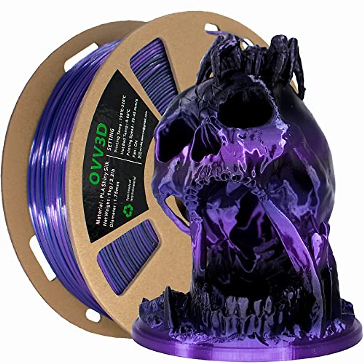 2 Pack PLA Filament 1.75mm, 3D Printer Filament Silk Black Purple with Silk Black Green Color Changing, Silk PLA Filament, 2kg