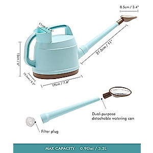 SAROSORA Outdoor Watering Can 0.9 Gallon Long Spout with Detachable Shower Head for Garden Flowers Plants (Blue, 3.3L/0.9GAL)