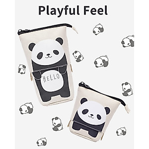 Sooez Standing Pencil Case, Cute Panda Pop Up Pencil Case, Durable Pen Pouch, Telescopic Pencil Holder Case, Kawaii Stand Up Pencil Case, Spacious Pencil Pouch Portable Pencil Bag for School Office