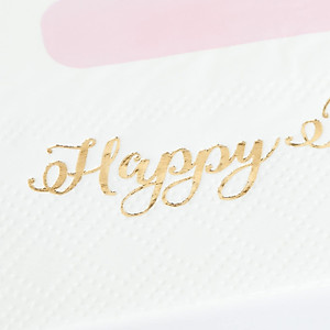 BLUE PANDA 50 Pack Light Pink Happy Birthday Cocktail Napkins for Women with Gold Foil Accents, 3-Ply (5 x 5 Inches)